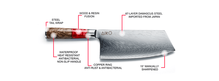 Aiko Red Damascus Steel Knife with Coloured Red Resin Handle ...